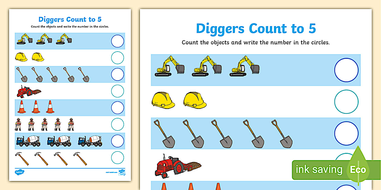 👉 Counting to 5 with Diggers Activity (teacher made)
