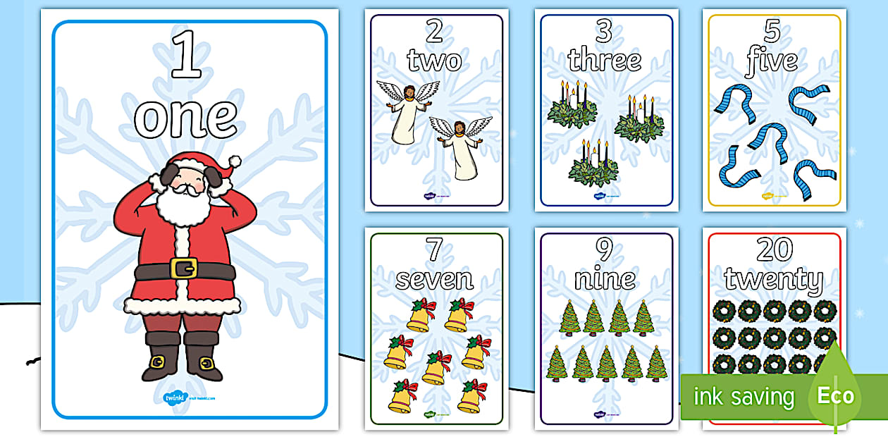 Winter Themed Number Posters with Words & Numbers (1-20)