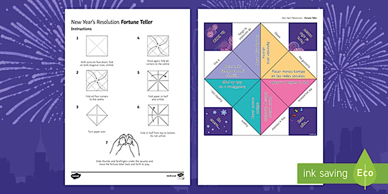 New Year's Resolutions Fortune Teller - Spanish - Twinkl