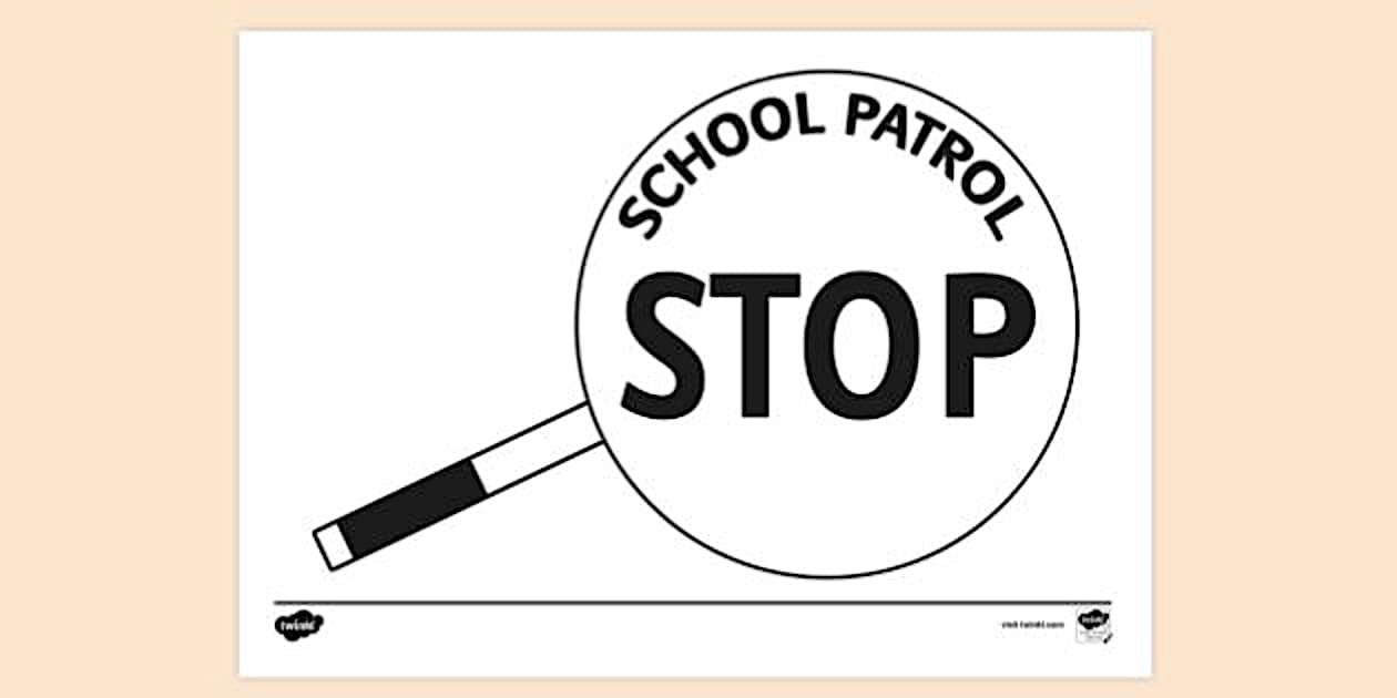 Stop School Patrol Road Sign Colouring | Colouring Sheet