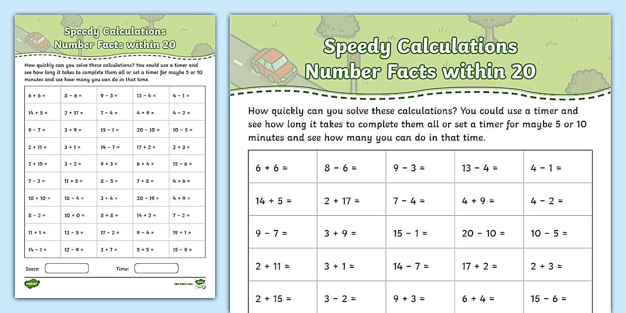 Fast Maths Addition and Subtraction Speed Test | Twinkl