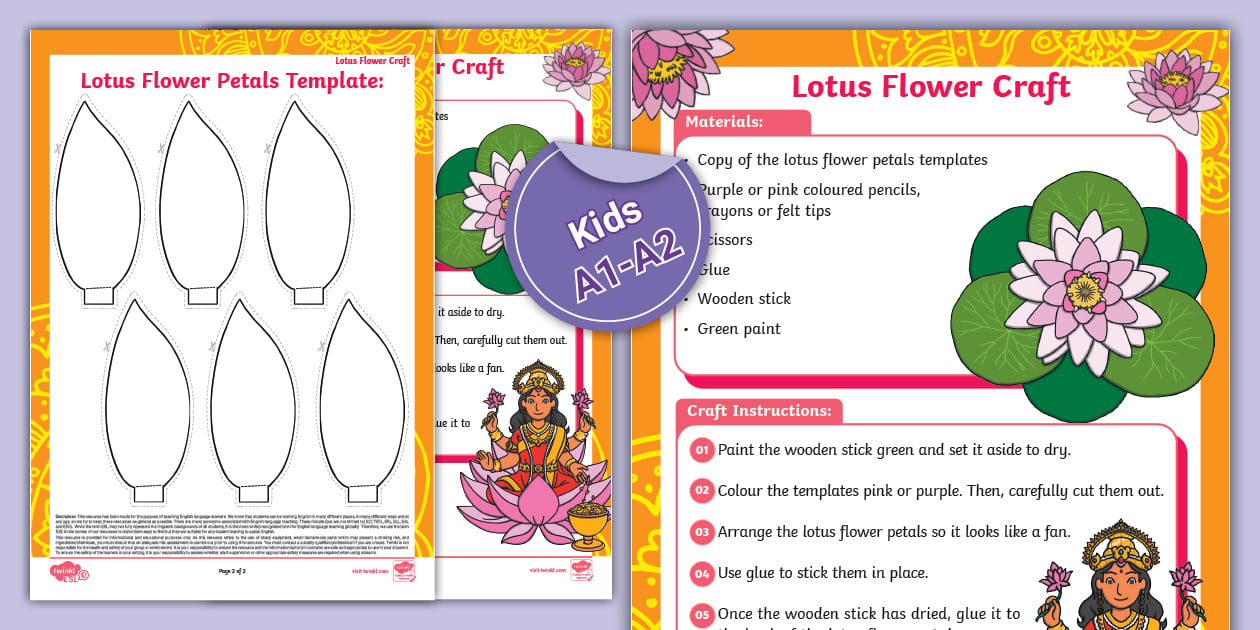Diwali Lotus Flower Craft for Kids (teacher made) - Twinkl
