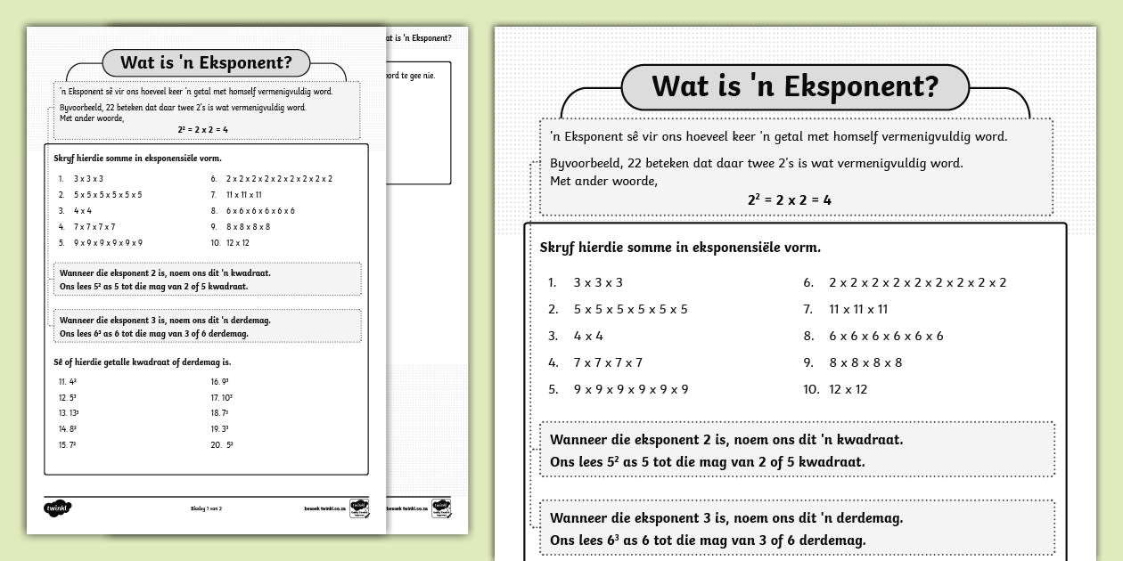 Wat is 'n Eksponent Werkaart (Teacher-Made) - Twinkl