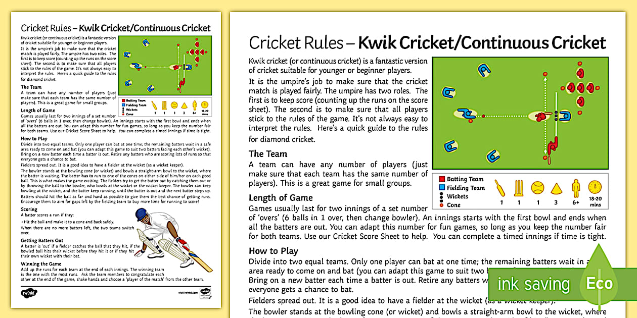 Rules for Kwik Cricket Activity (teacher made) - Twinkl