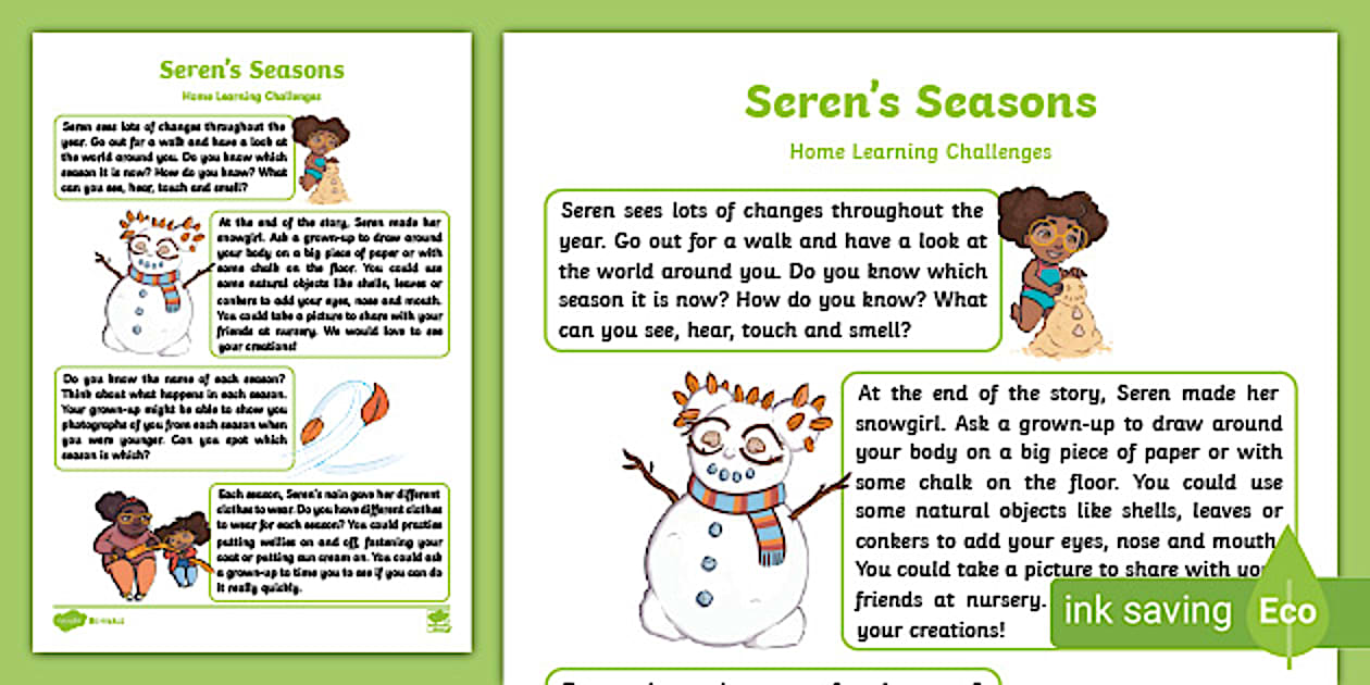 Seren's Seasons Home Learning Challenges Nursery FS1