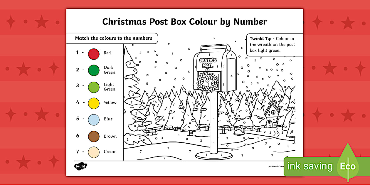 Christmas Post Box Colour by Number (teacher made) - Twinkl
