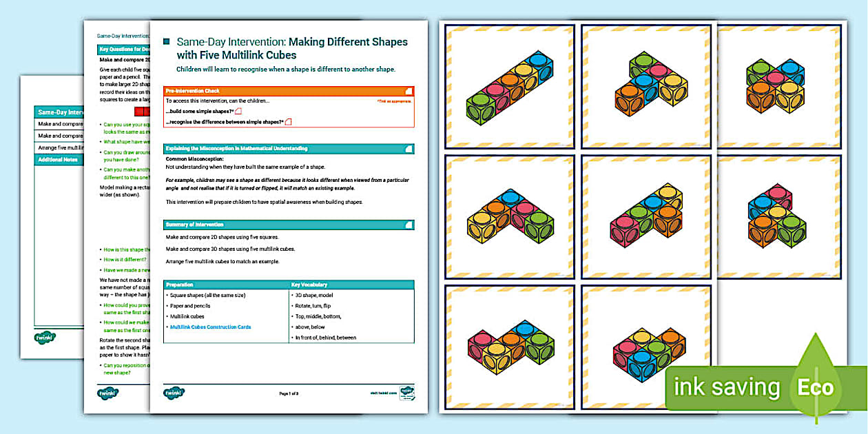 👉 Year 1 Maths Intervention: Making Shapes with Five Cubes