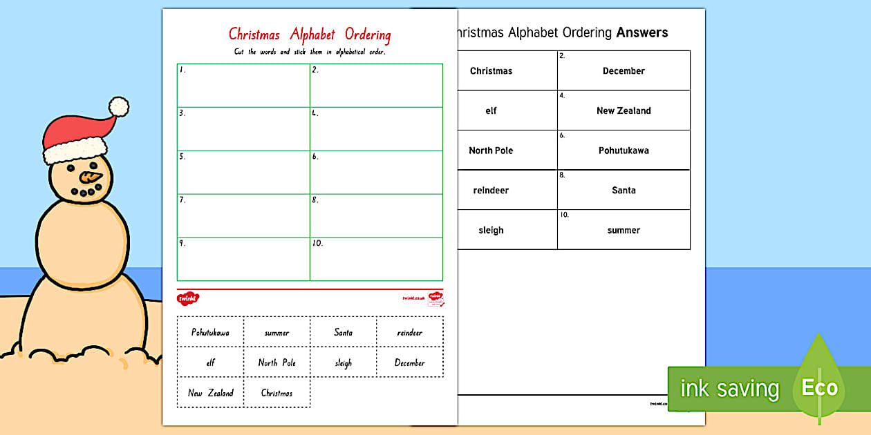 New Zealand Christmas ABC Order Worksheet / Worksheet