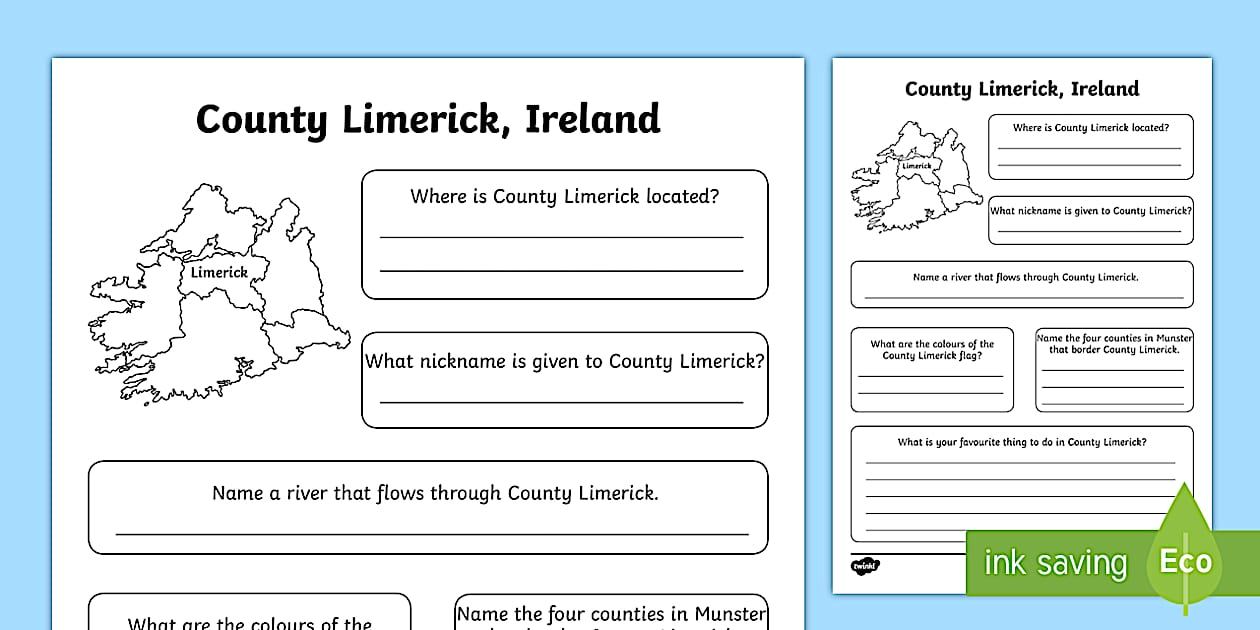 County Limerick Worksheet (teacher made) - Twinkl