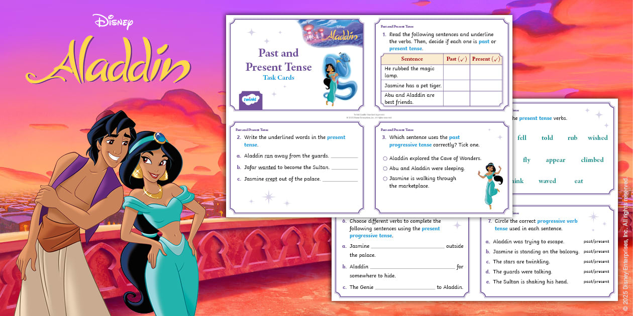 Aladdin: Past and Present Tense Task Cards