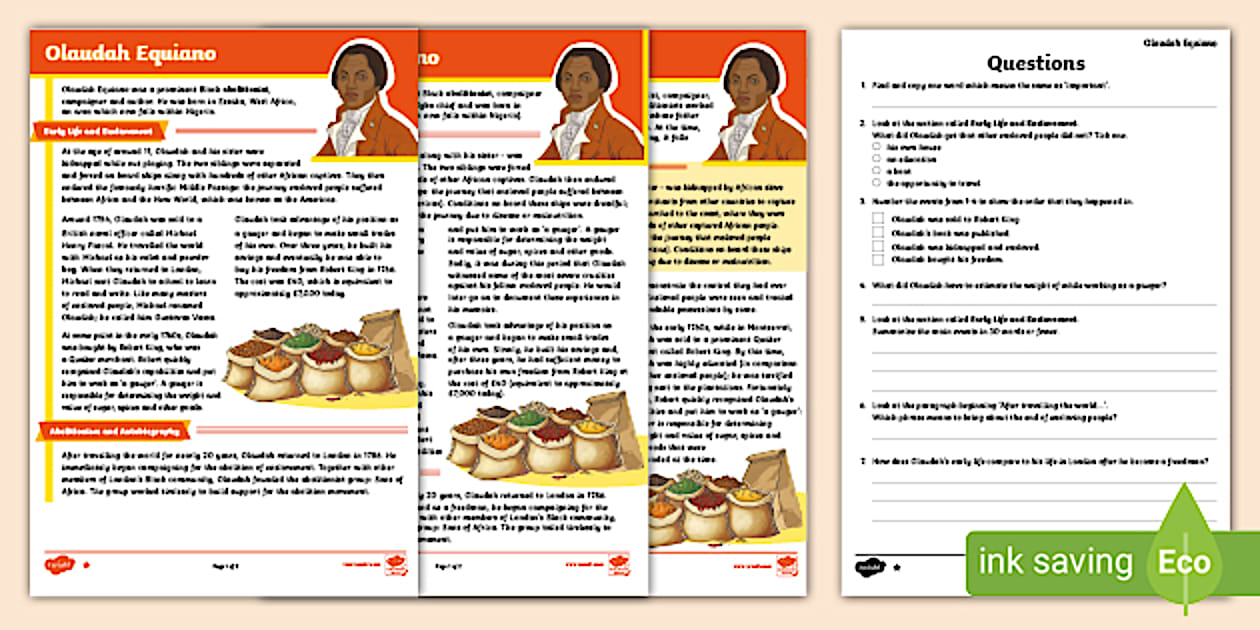 UKS2 Olaudah Equiano Differentiated Reading Comprehension