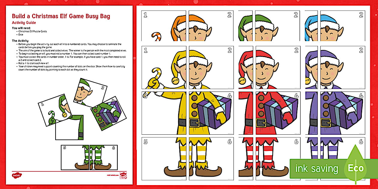 Black and White Build a Christmas Elf Numeral Version Busy Bag Resource ...
