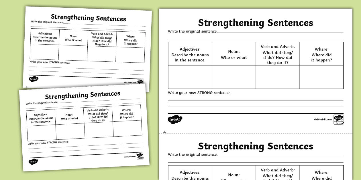Strengthening Sentences Worksheet for 6th-8th Grade - Twinkl