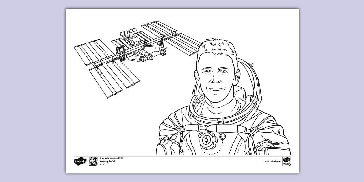 Tim Peake International Space Center Coloring Sheet - Twinkl