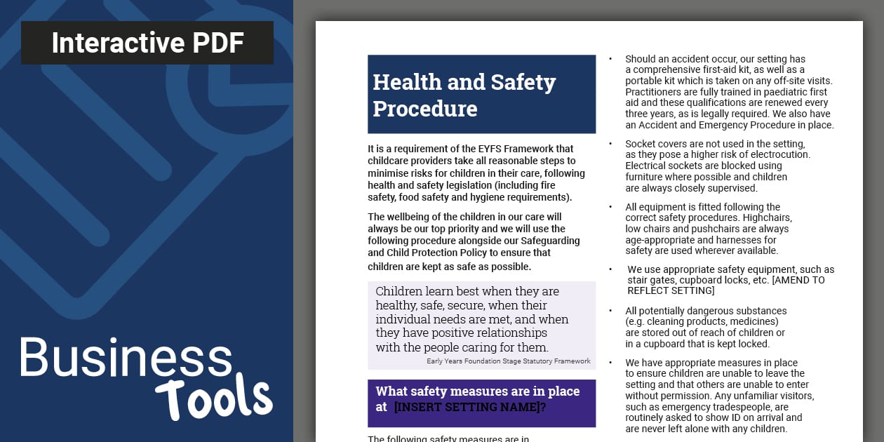 Health and Safety Procedure for Private Childcare Settings