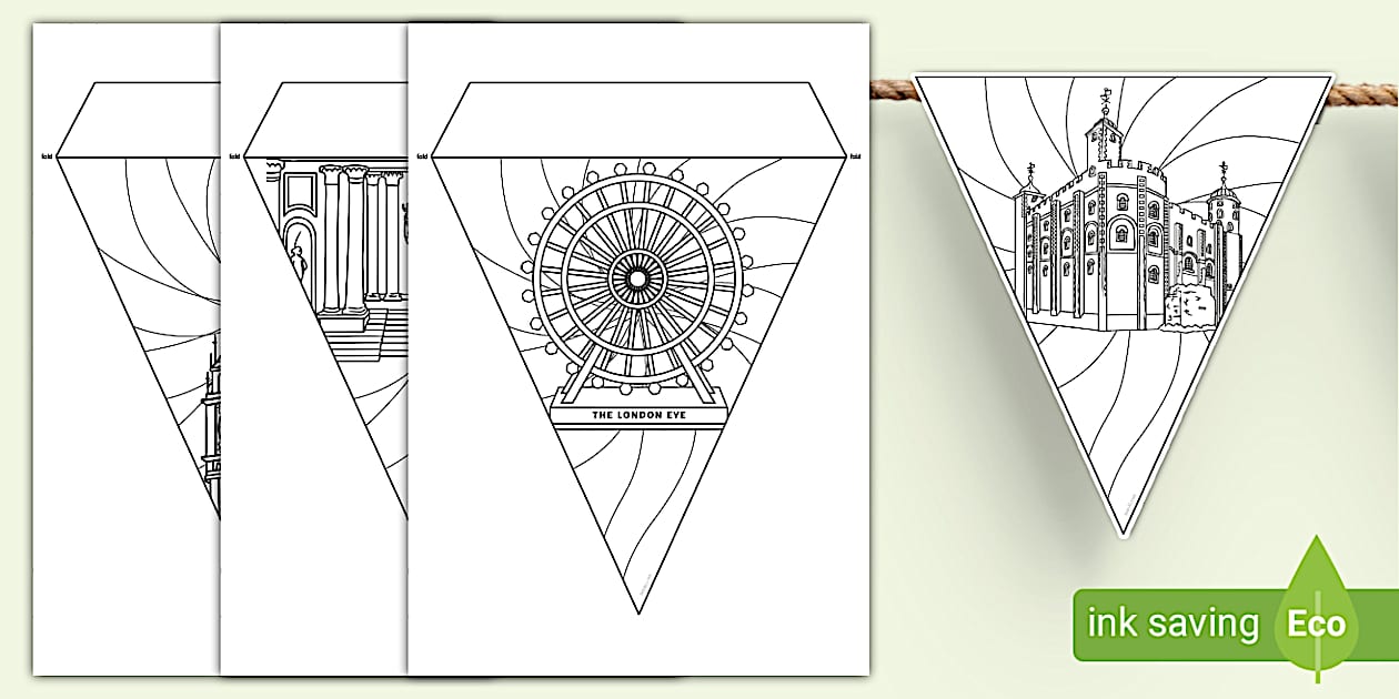 London Landmarks Colouring Bunting (Teacher-Made) - Twinkl