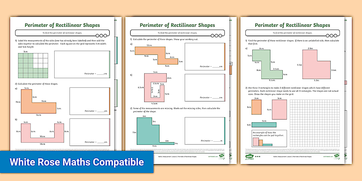 👉 Perimeter of Rectilinear Shapes Differentiated Maths Worksheets