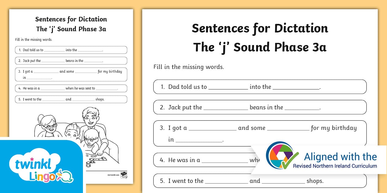 Northern Ireland Linguistic Phonics Phase 3a 'j' Sound Dictation Sentences