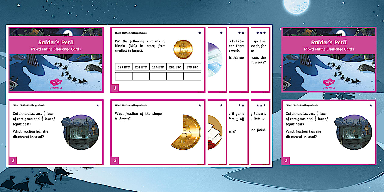 KS2 Mixed Differentiated Maths Challenge Cards (KS2 Fantasy Story 'Raider's