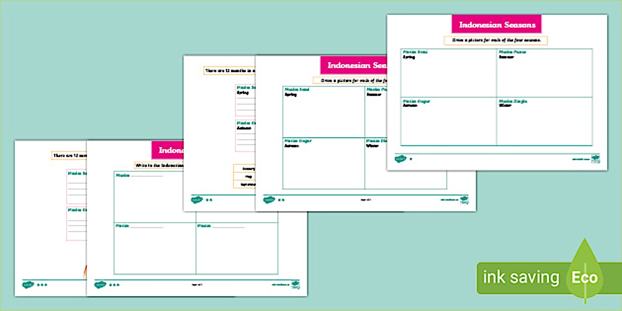 Months and Seasons Differentiated Worksheet Indonesian