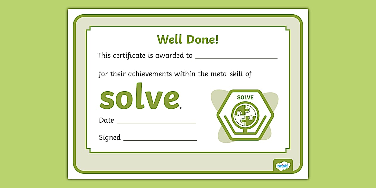 Solve Meta-Skills Certificate (teacher made) - Twinkl