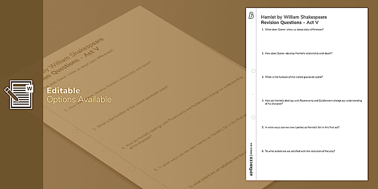 Hamlet Revision: Act V Revision Questions (teacher made)