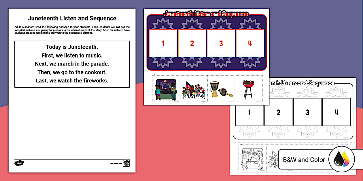 Juneteenth Listen and Sequence Worksheet - Twinkl