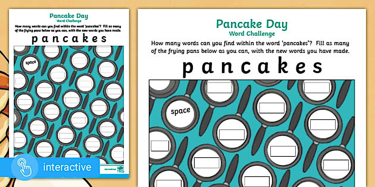 Interactive PDF: Pancake Day Word Challenge - Twinkl