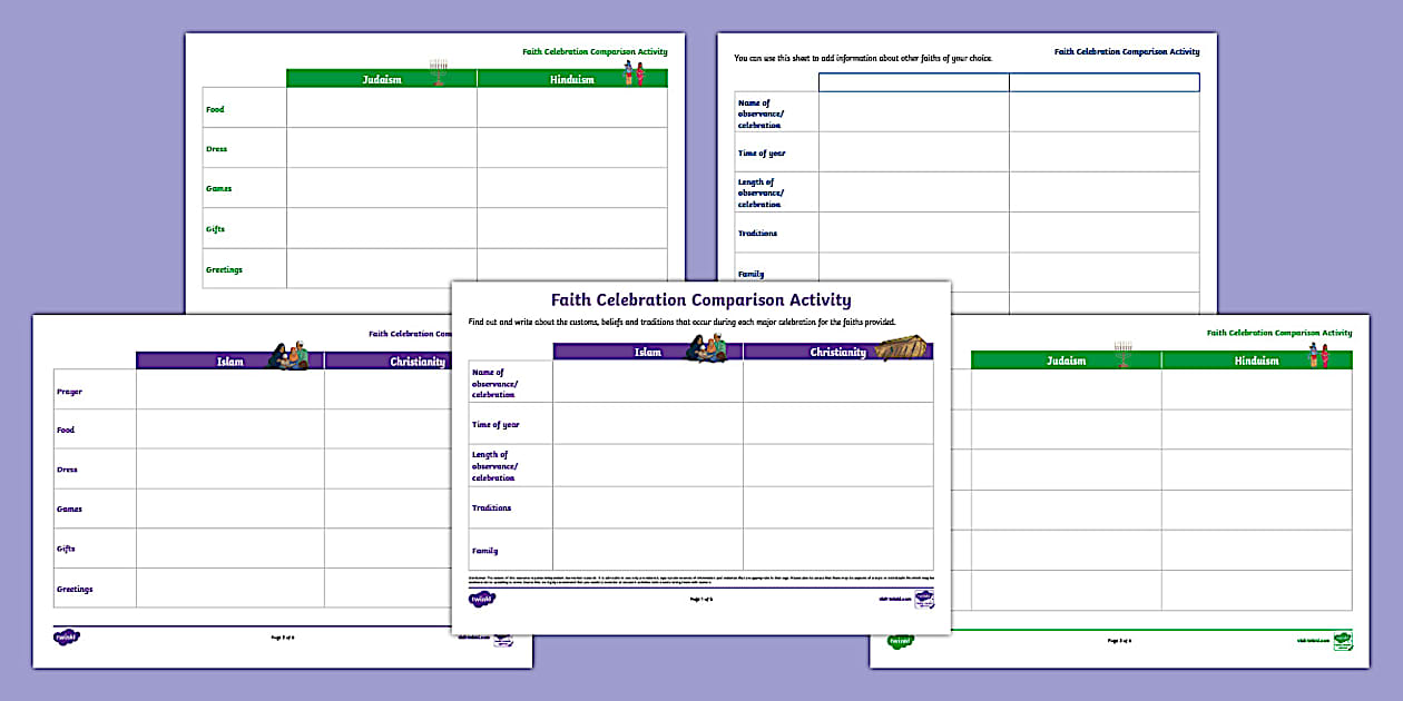 Faith Celebration Comparison Activity (teacher made)