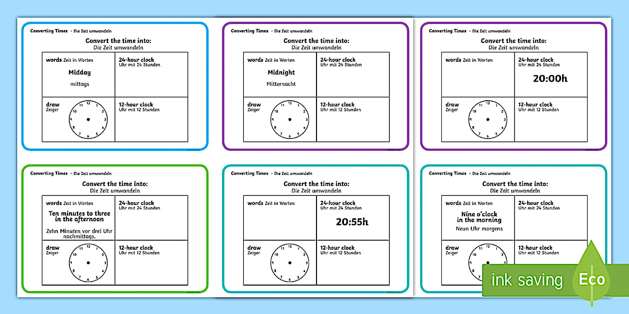 Converting Time Challenge Cards English / German - EAL, German, Converting