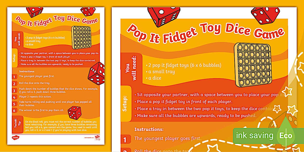 Pop It Fidget Toy Dice Game (Teacher-Made) - Twinkl