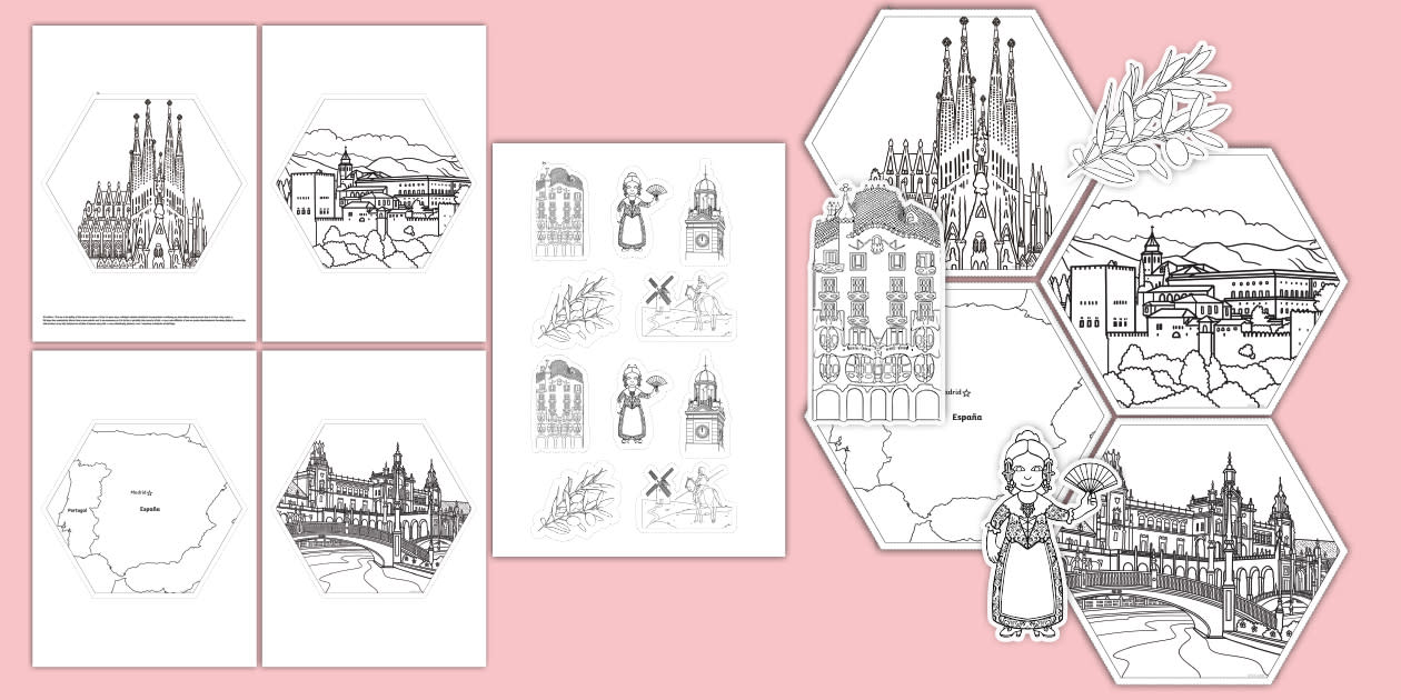 * NEW * All About Spain Hexagon Display Colouring Activity