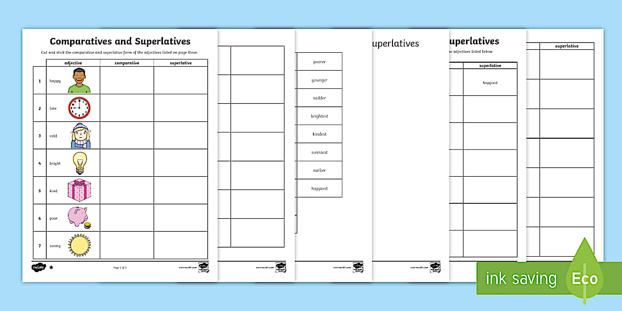 Comparative and Superlative Worksheets for Kids - Twinkl