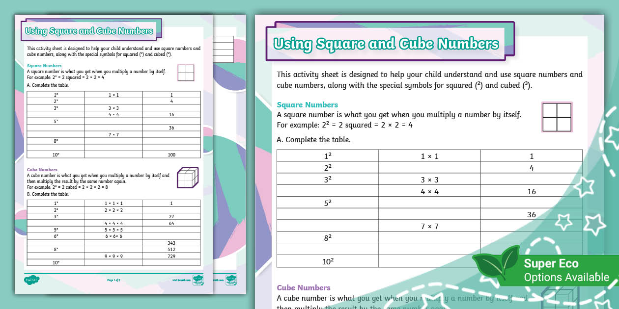 👉 Using Square and Cube Numbers Activity Sheet (Ages 9 – 11)