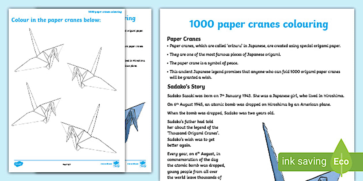 Origami Cranes Colouring Page - Activities - Resources