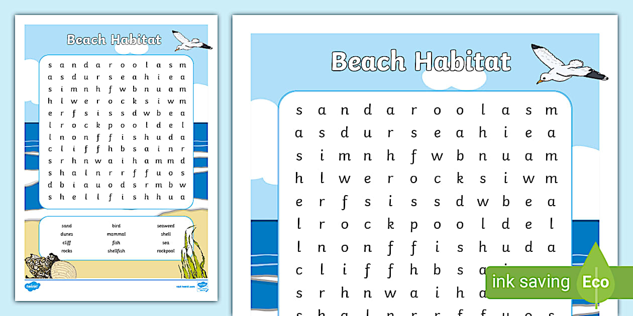 Beach Habitat Word Search (teacher made) - Twinkl