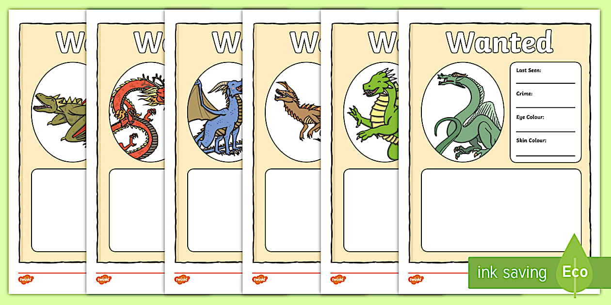 Editable Dragon Wanted Poster Writing Frames (teacher made)
