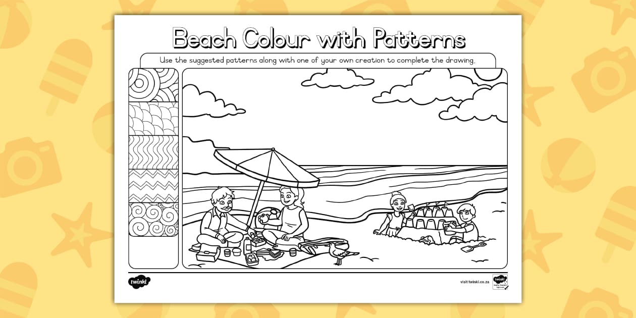 Beach Colour with Patterns Activity Twinkl - Twinkl