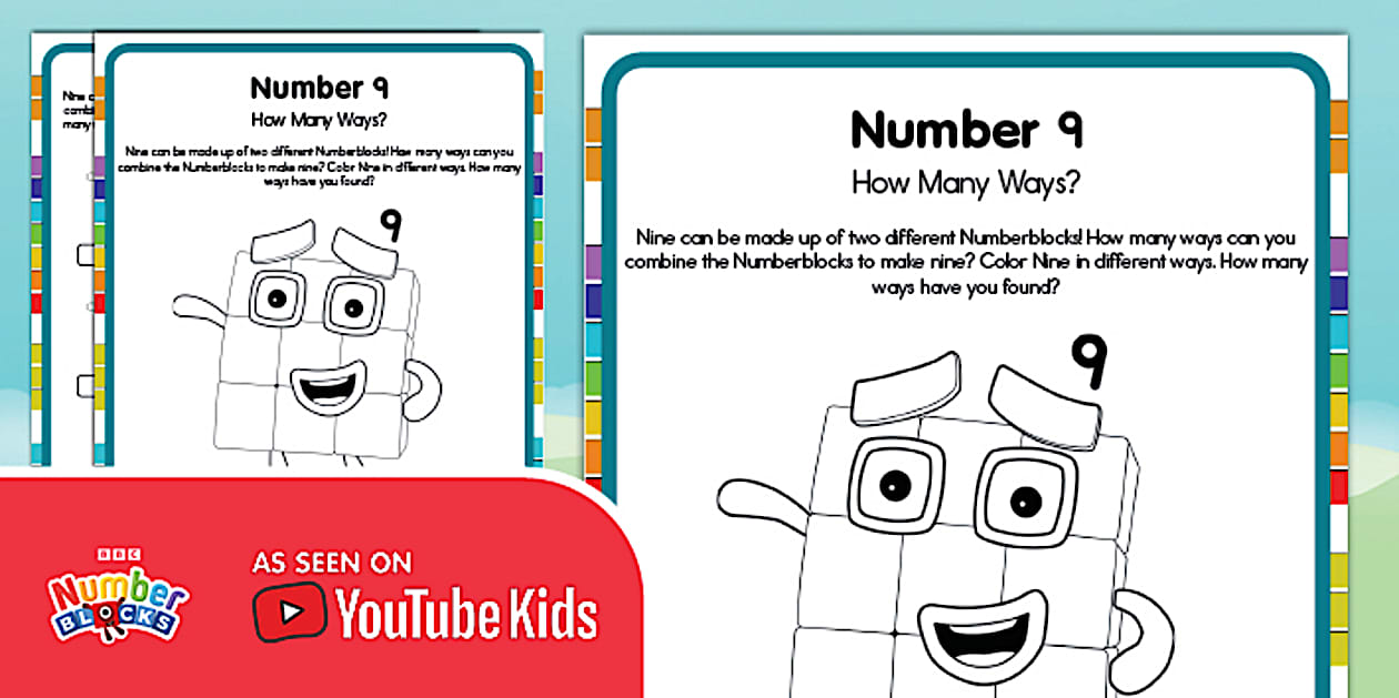 Numberblocks: How Many Ways? Number 9 Worksheet - Twinkl