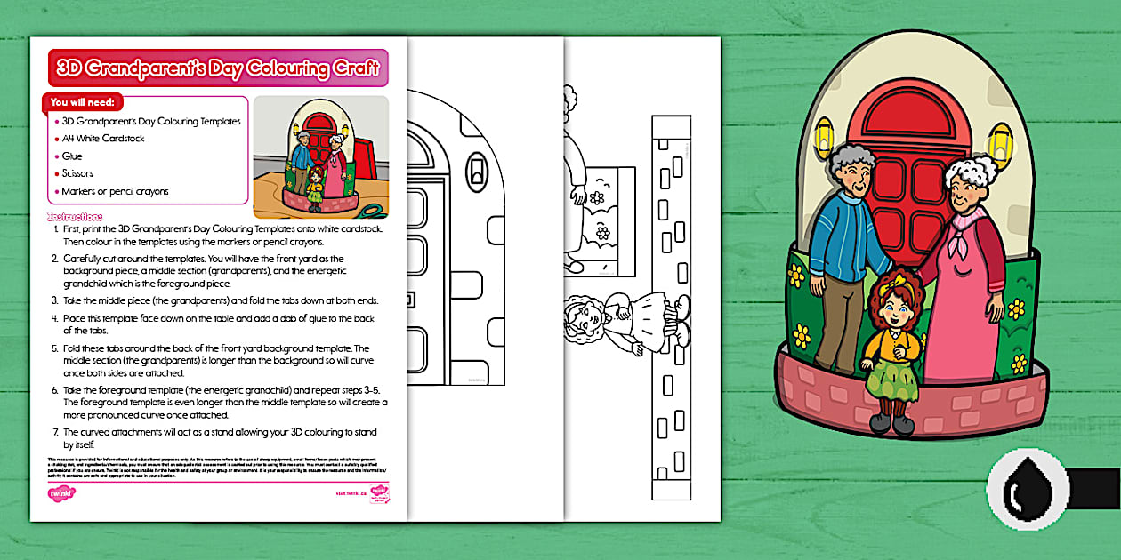 3D Grandparent's Day Colouring Craft (teacher made) - Twinkl