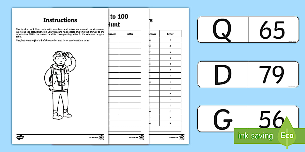 Editable Addition to 100 Treasure Hunt Activity - Twinkl