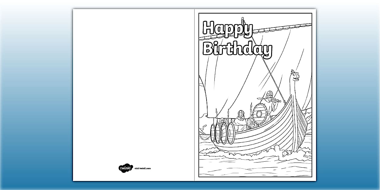Viking Birthday Colouring Card (teacher made) - Twinkl