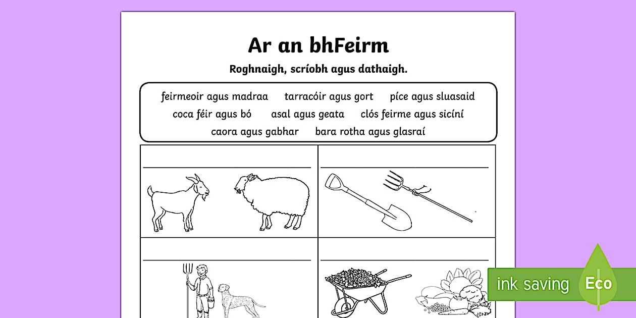 Ar an bhFeirm Roghnaigh agus Scríobh Worksheet / Worksheets