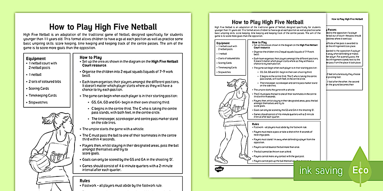 How to Play High Five Netball Adult Guidance (teacher made)