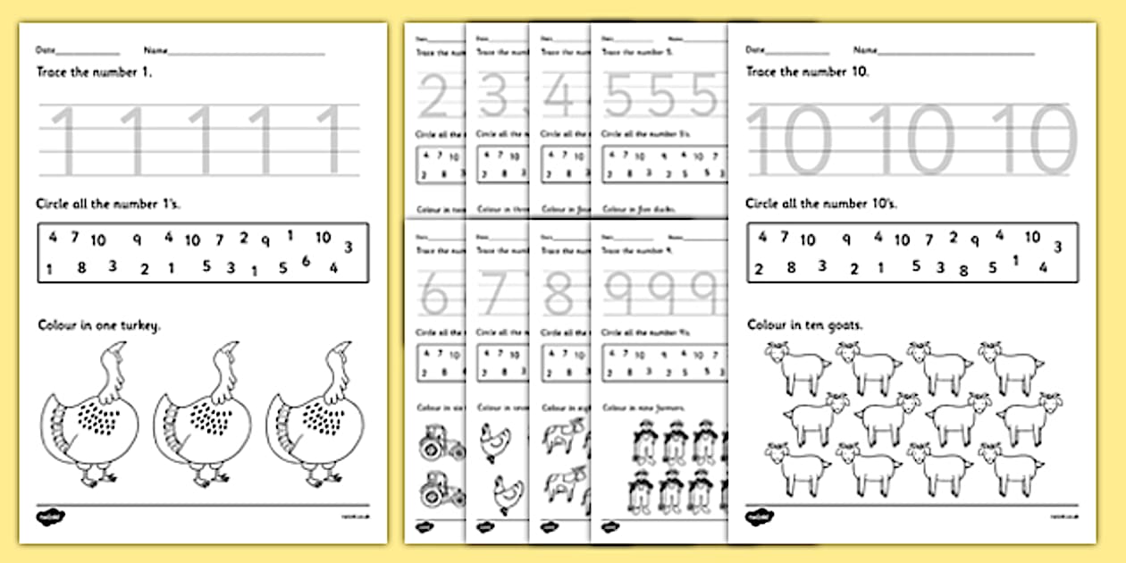 Editable Farm Identifying Numbers Worksheets (teacher made)