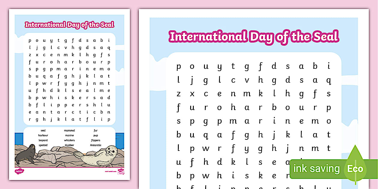 International Day of the Seal Word Search - Animals and Wildlife - KS1
