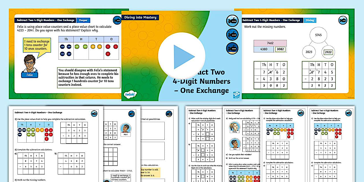 👉 Y4 DiM: Step 6 Subtract Two 4-Digit Numbers – One Exchange