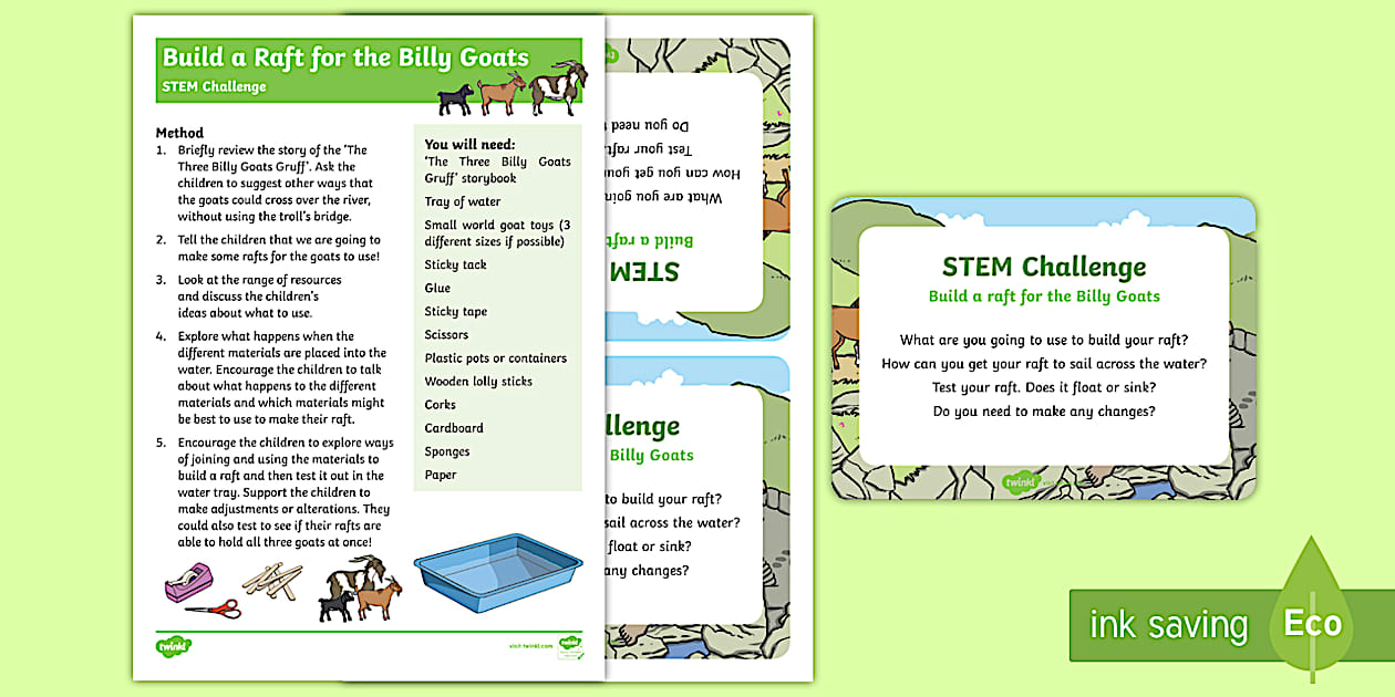 Raft Building for the Billy Goats STEM Activity and Prompt Card Pack