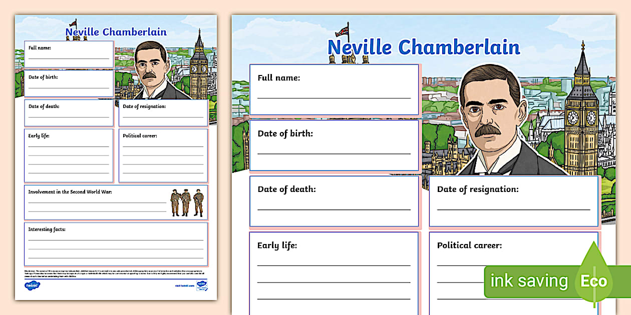 Neville Chamberlain Fact File (teacher made) - Twinkl