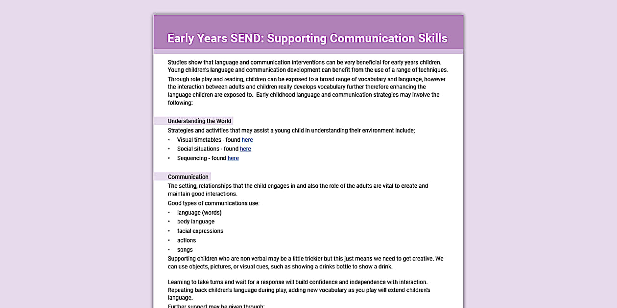 Early Years SEND: Supporting Communication Skills - Twinkl